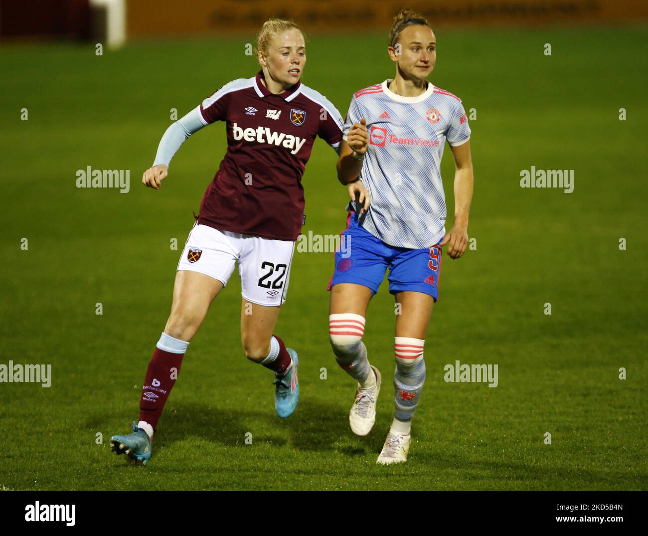 L-R Grace Fisk of West Ham United WFC and Martha Thomas of Manchester ...
