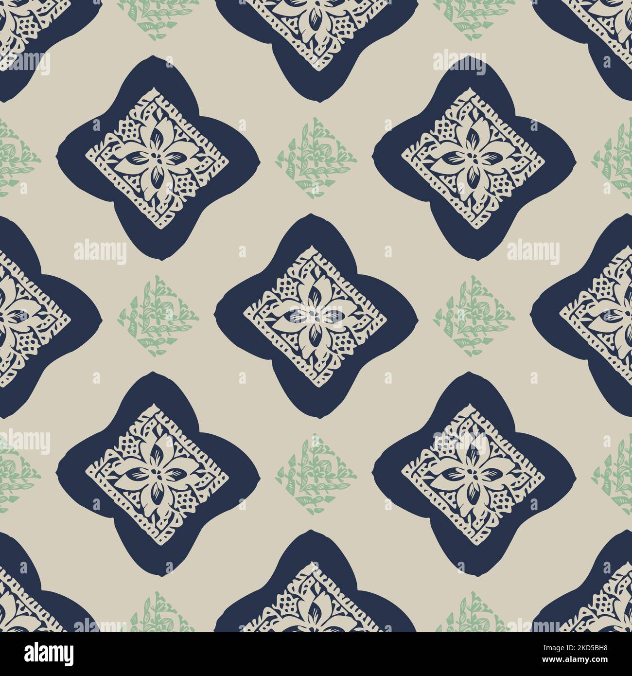 Hand drawn retro block print seamless pattern. Vector 80s vintage ...