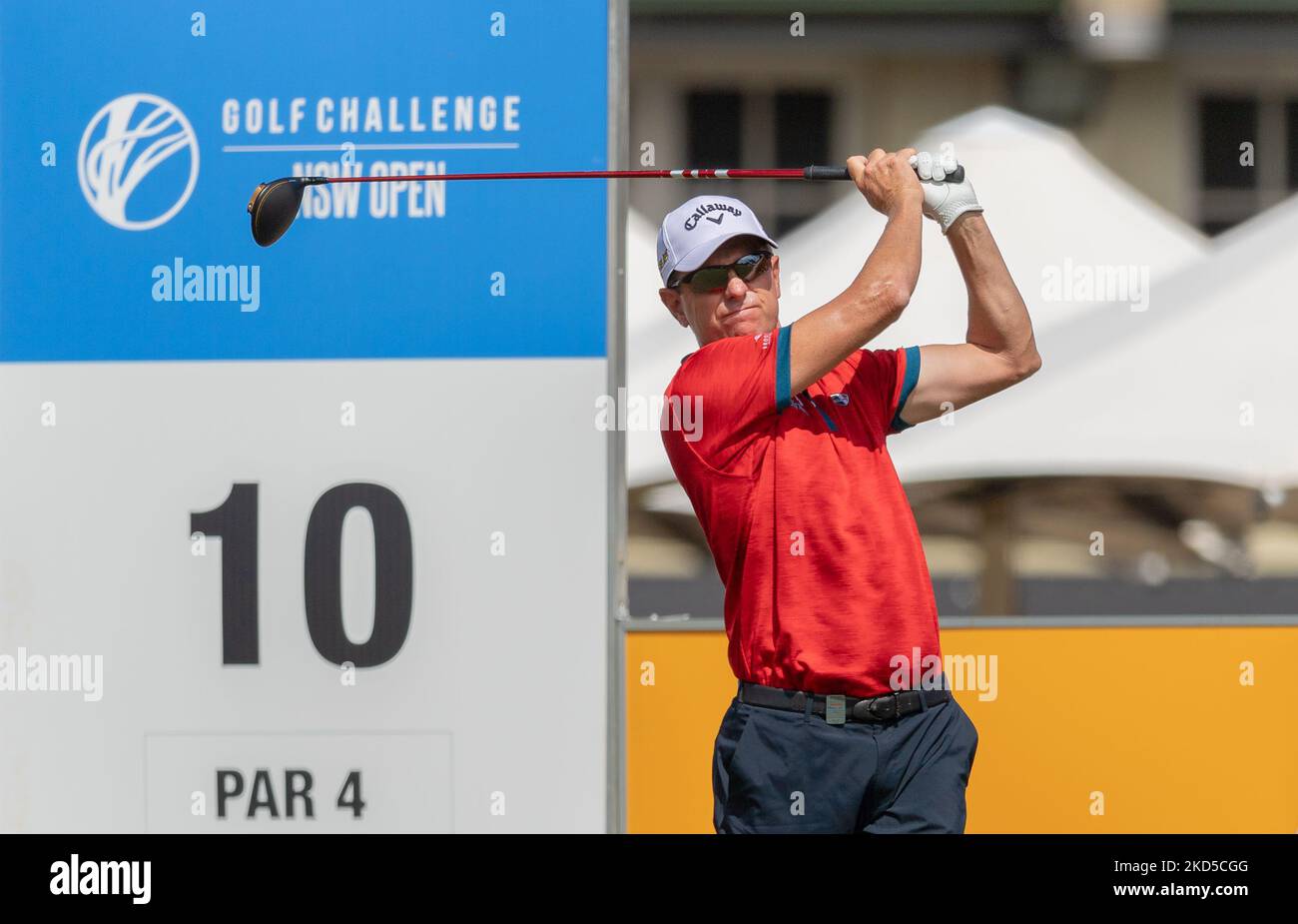 Michael Wright of Australia plays his tee shot on the 10th hole during ...