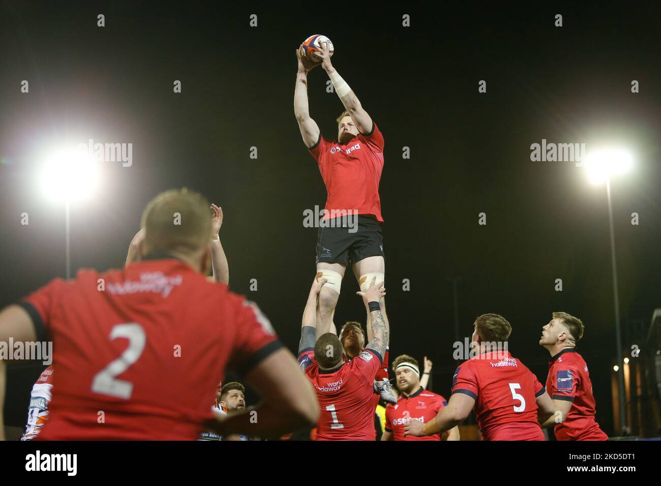 George Merrick of Newcastle Falcons in lineout action during the ...