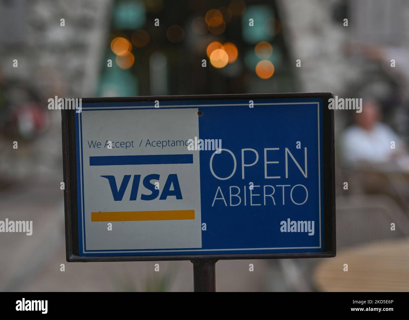 We Accept VISA sign seen outside a restaurant entrance on Paseo de ...