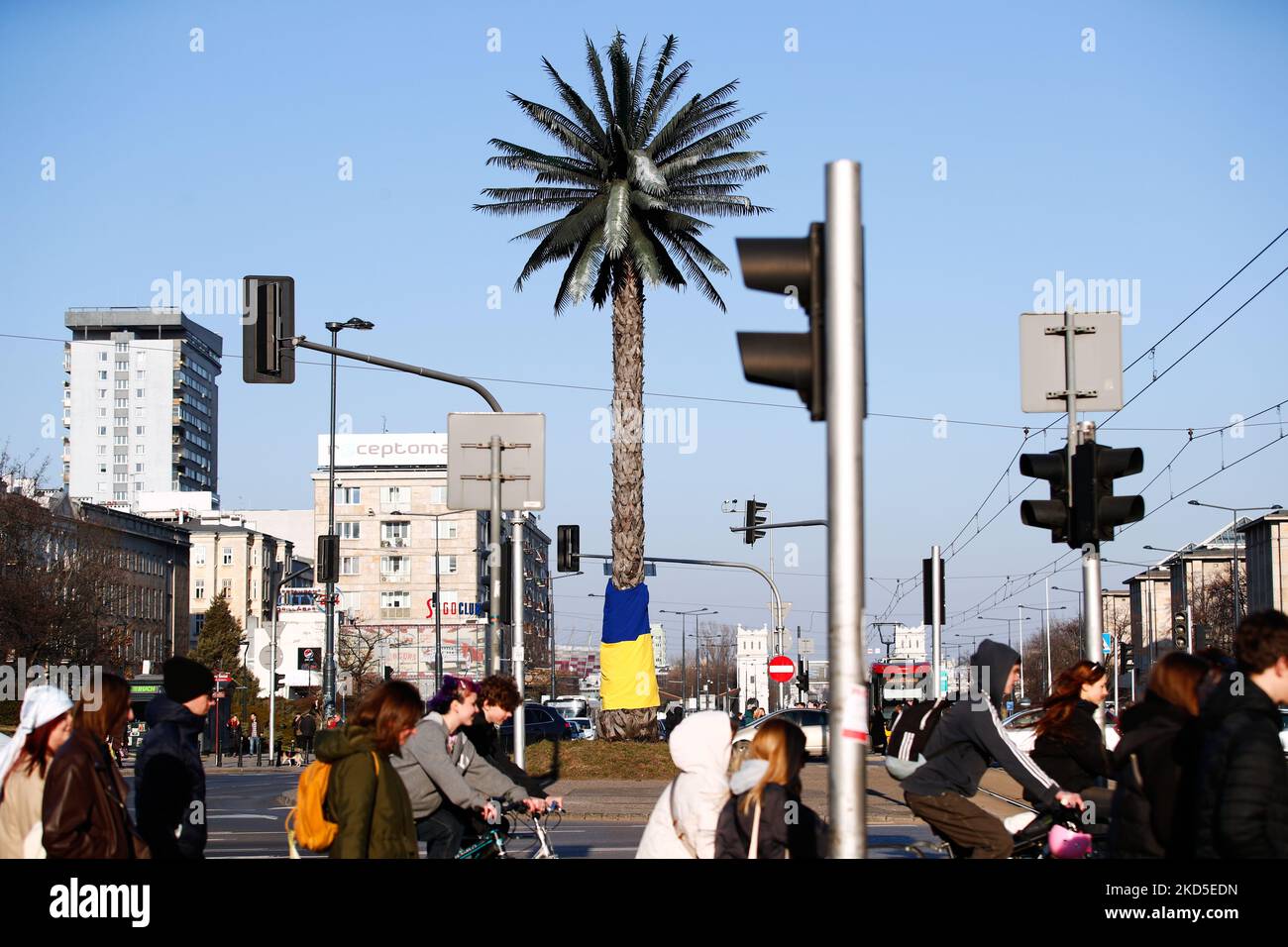 The trunk of the famous palm tree sculpture on the Charles De Gaulle ...