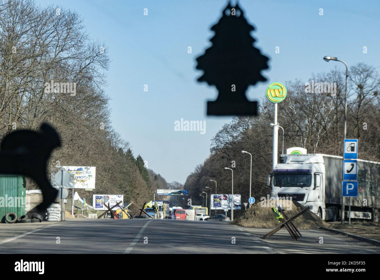 Military control checkpoint by Ukrainian armed forces on the road ...