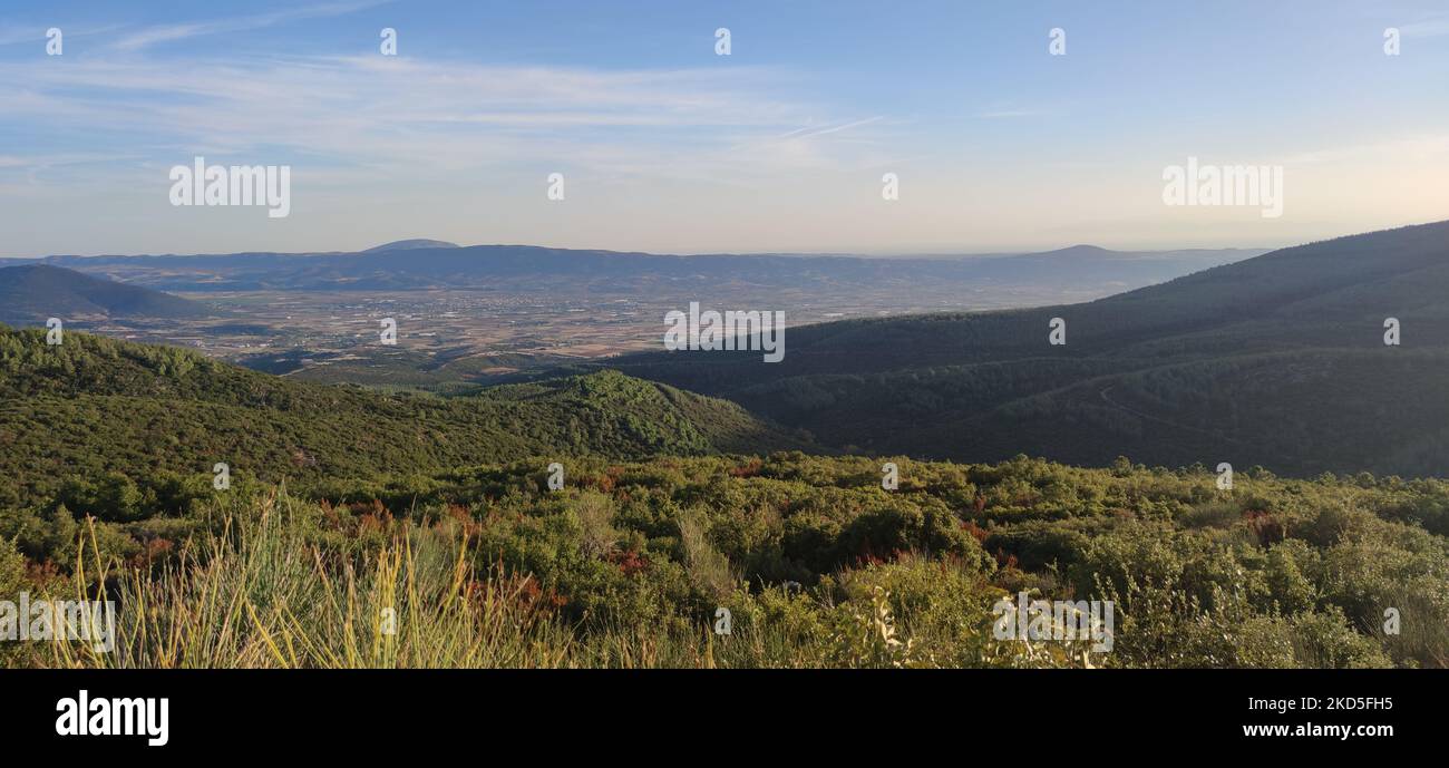 A shot of highlands covered with green grass, plants, and hills on the ...
