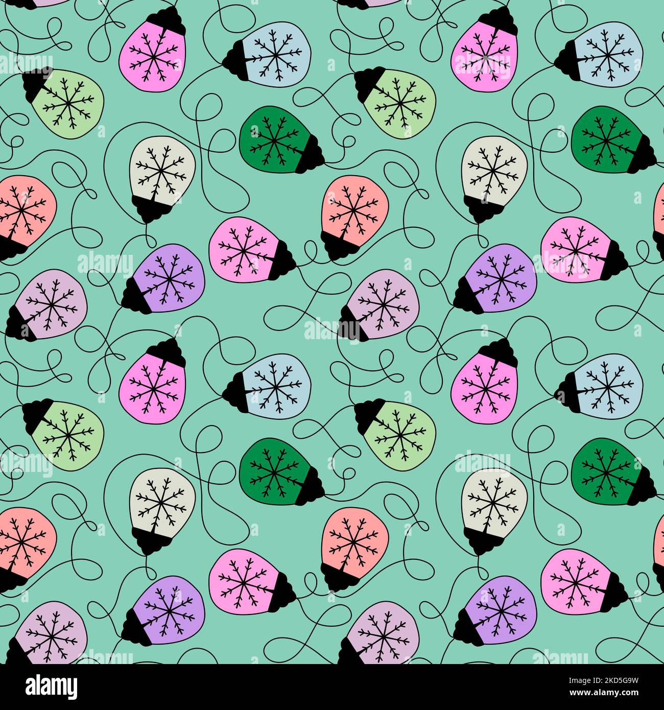 Winter illumination seamless light bulbs cartoon snowflakes pattern for ...