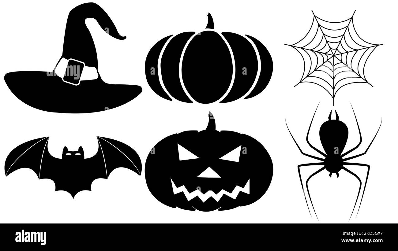 Pack set of halloween symbols black isolated with white background ...