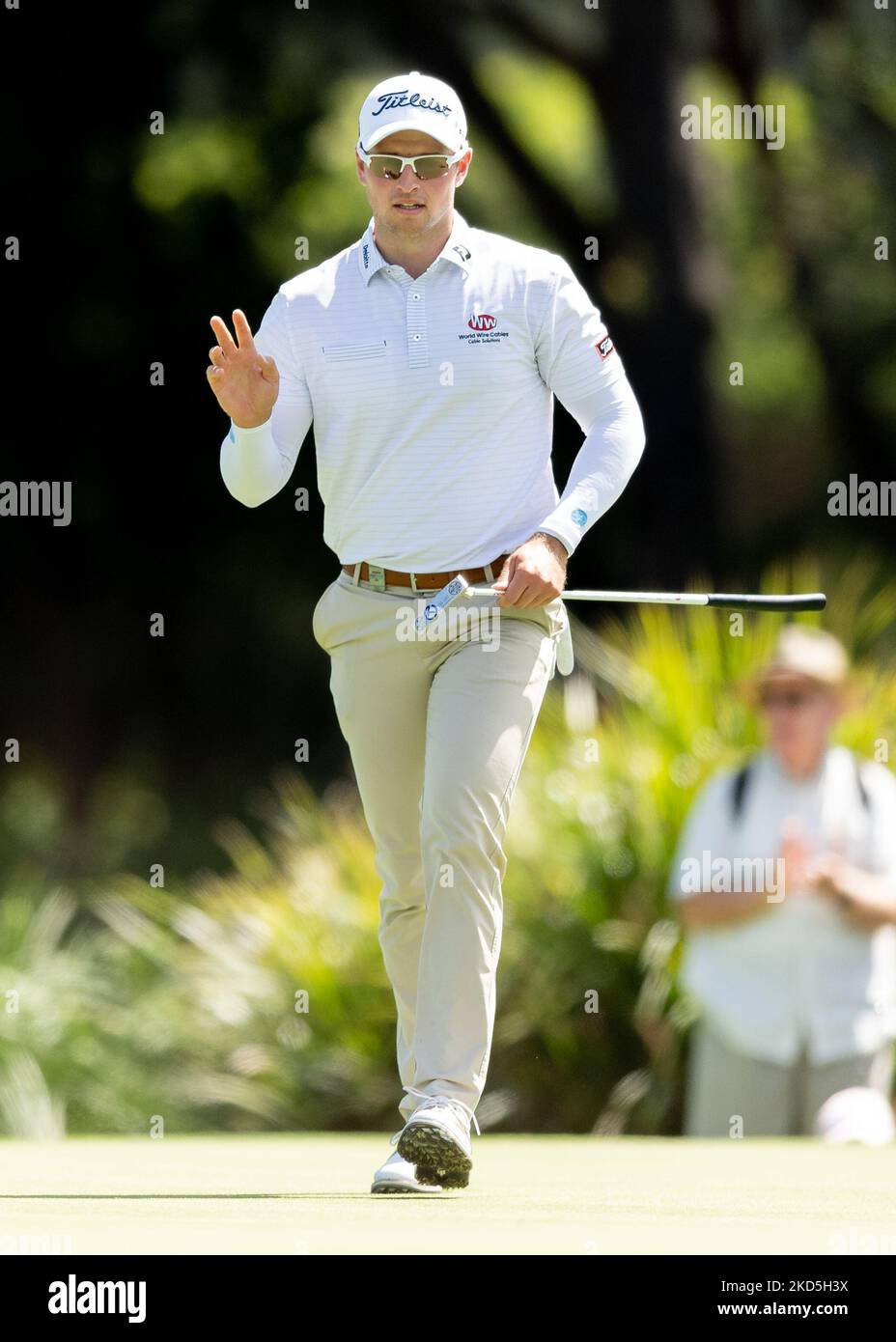 Blake Collyer of Australia reacts after his putt the 2nd green during ...