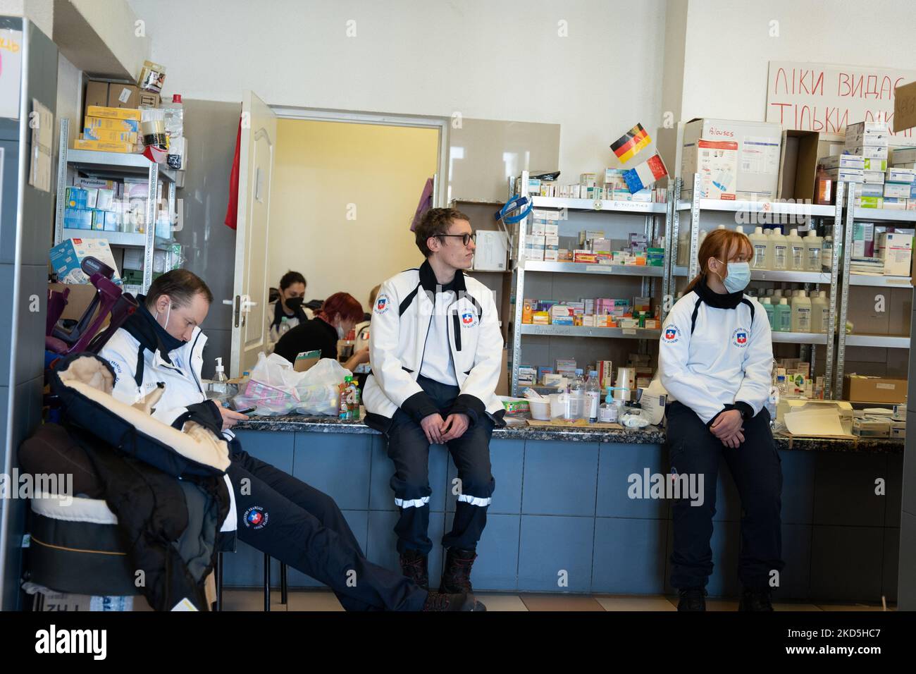 First-aid volunteers at Chelm railway station in Poland, on March 19 ...