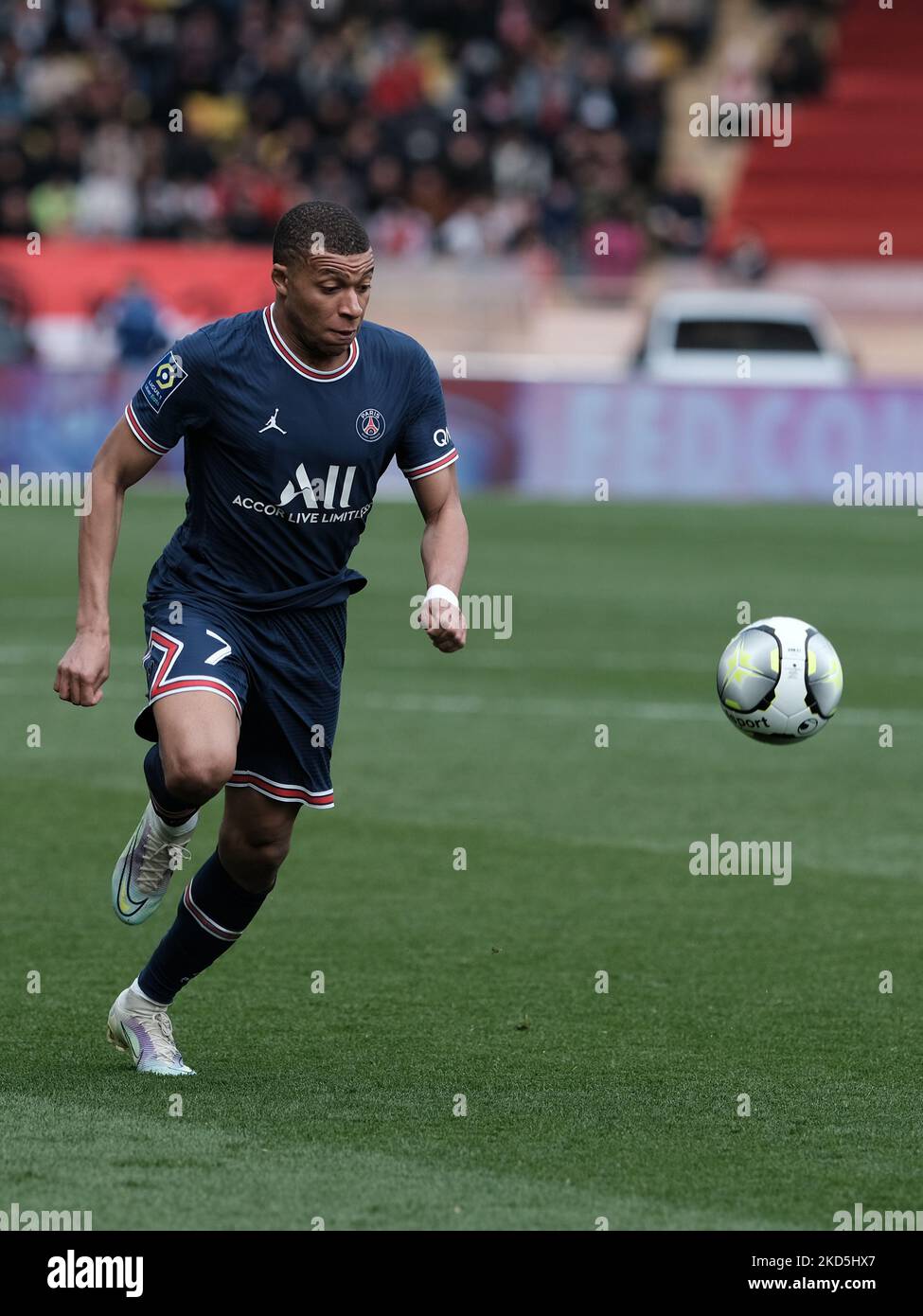 Kylian Mbappé during Ligue 1 match between Monaco v Paris Saint Germain ...