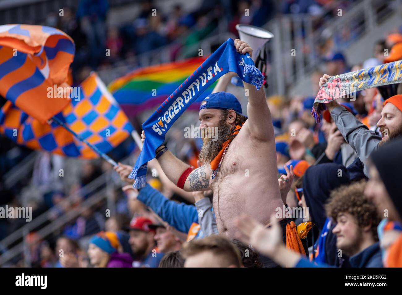 Fans are seen celebrating a goal during a Major League Soccer match ...