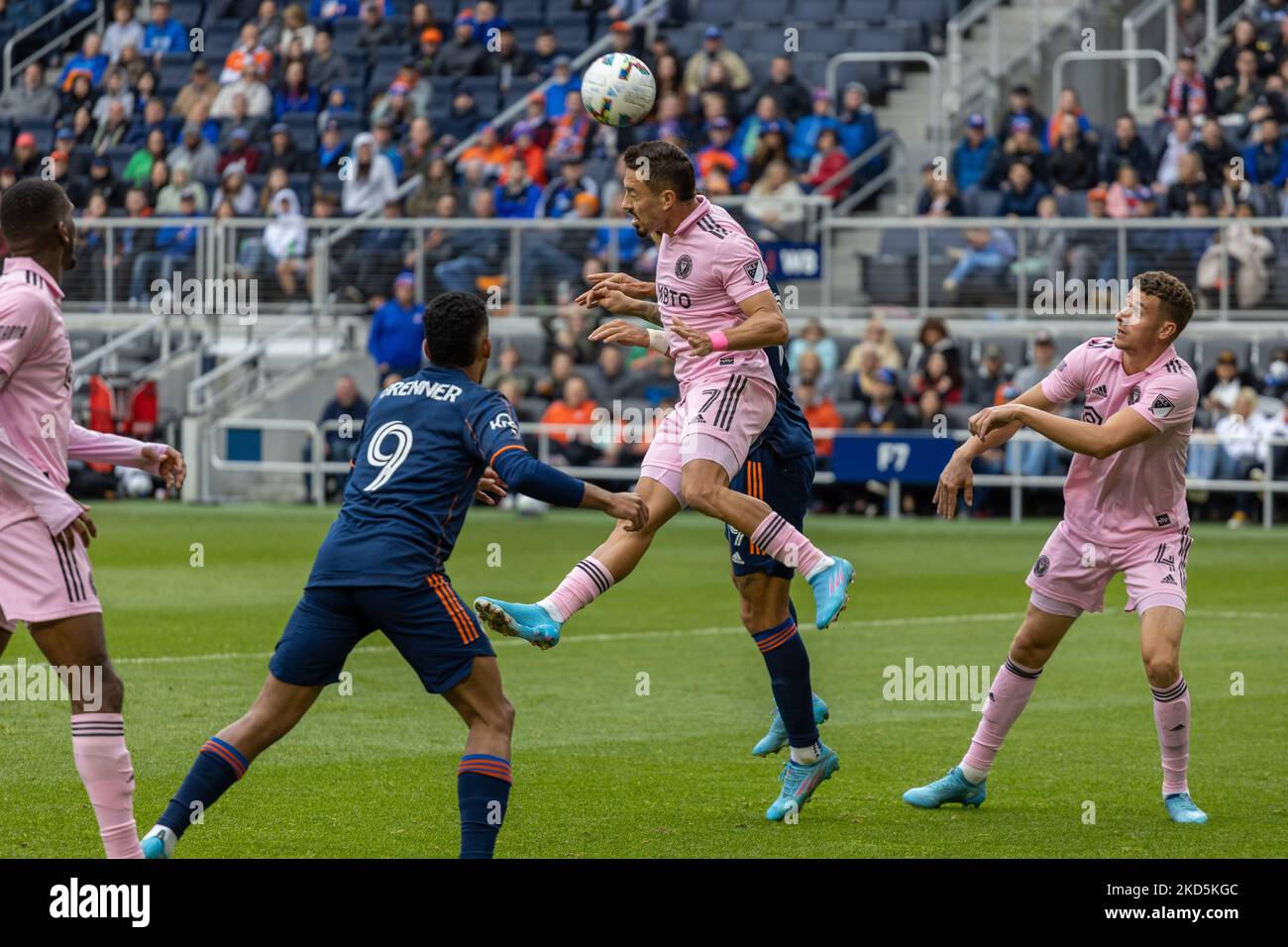 Inter Miami defender Jean Mota is seen heading the ball during a Major ...