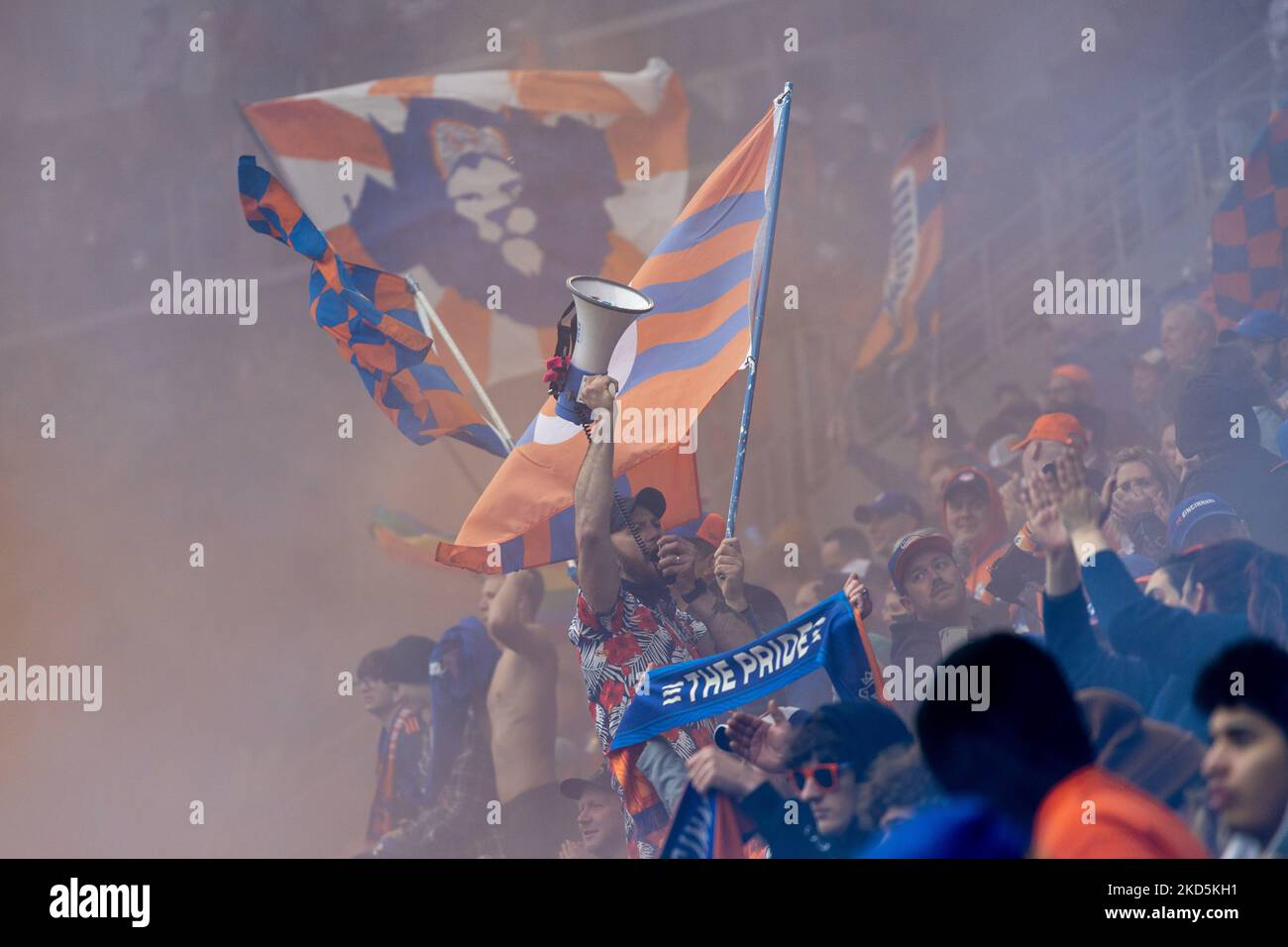 Fans are seen celebrating a goal during a Major League Soccer match ...