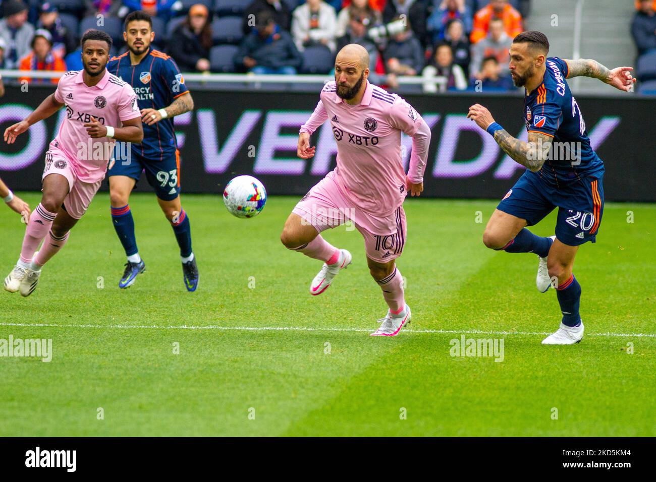 Inter Miami forward Gonzalo Higuain moves the ball upfield during a ...
