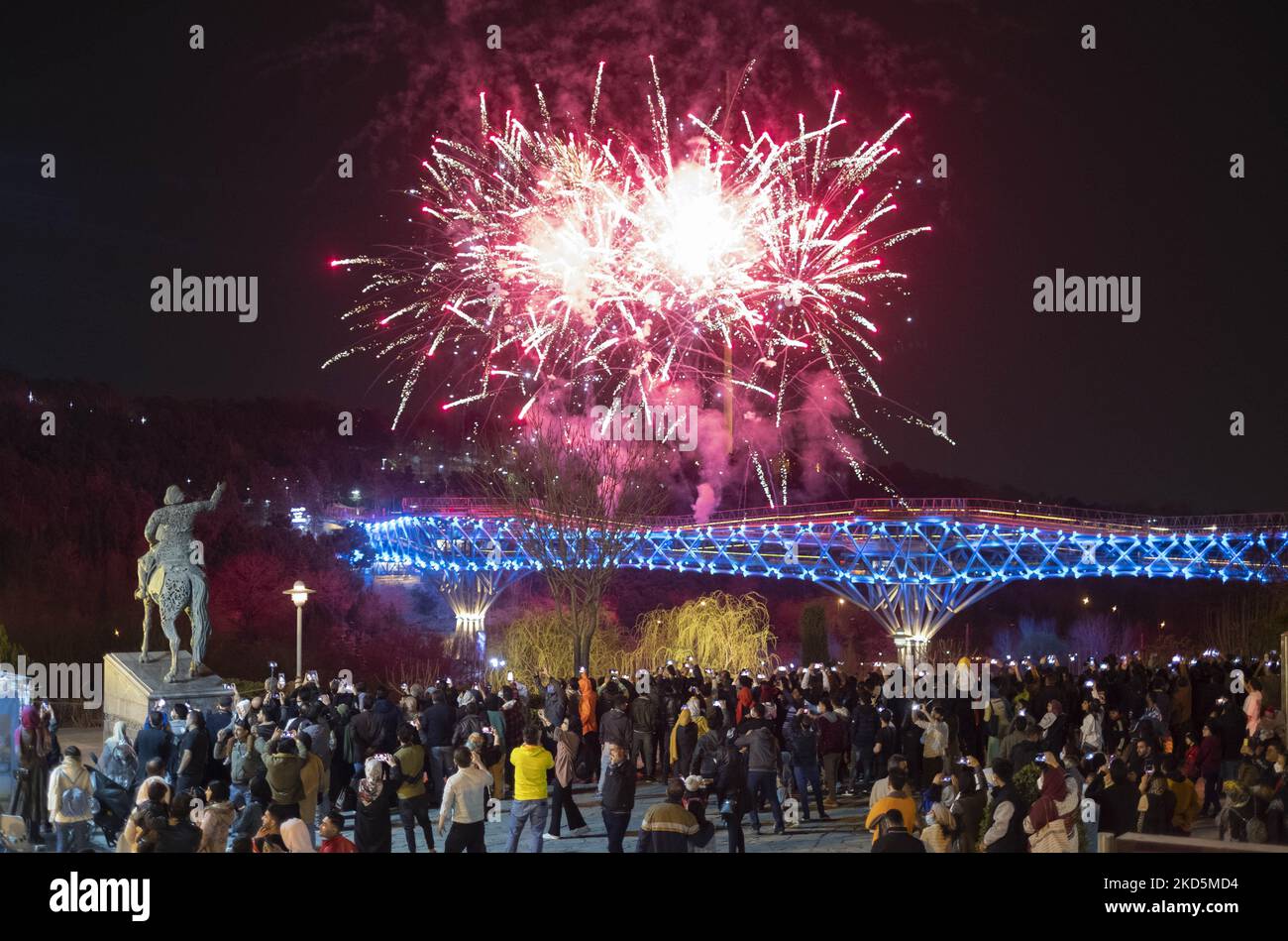 Fireworks over the Nature bridge as the Iranian New Year begins, while ...