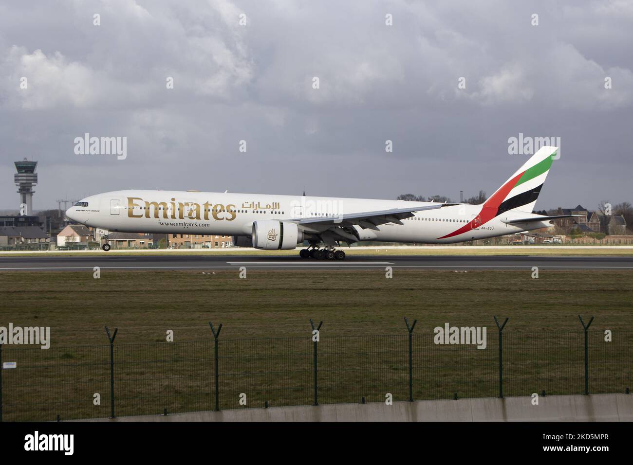 Emirates Boeing 777 aircraft as seen flying and landing on the runway ...