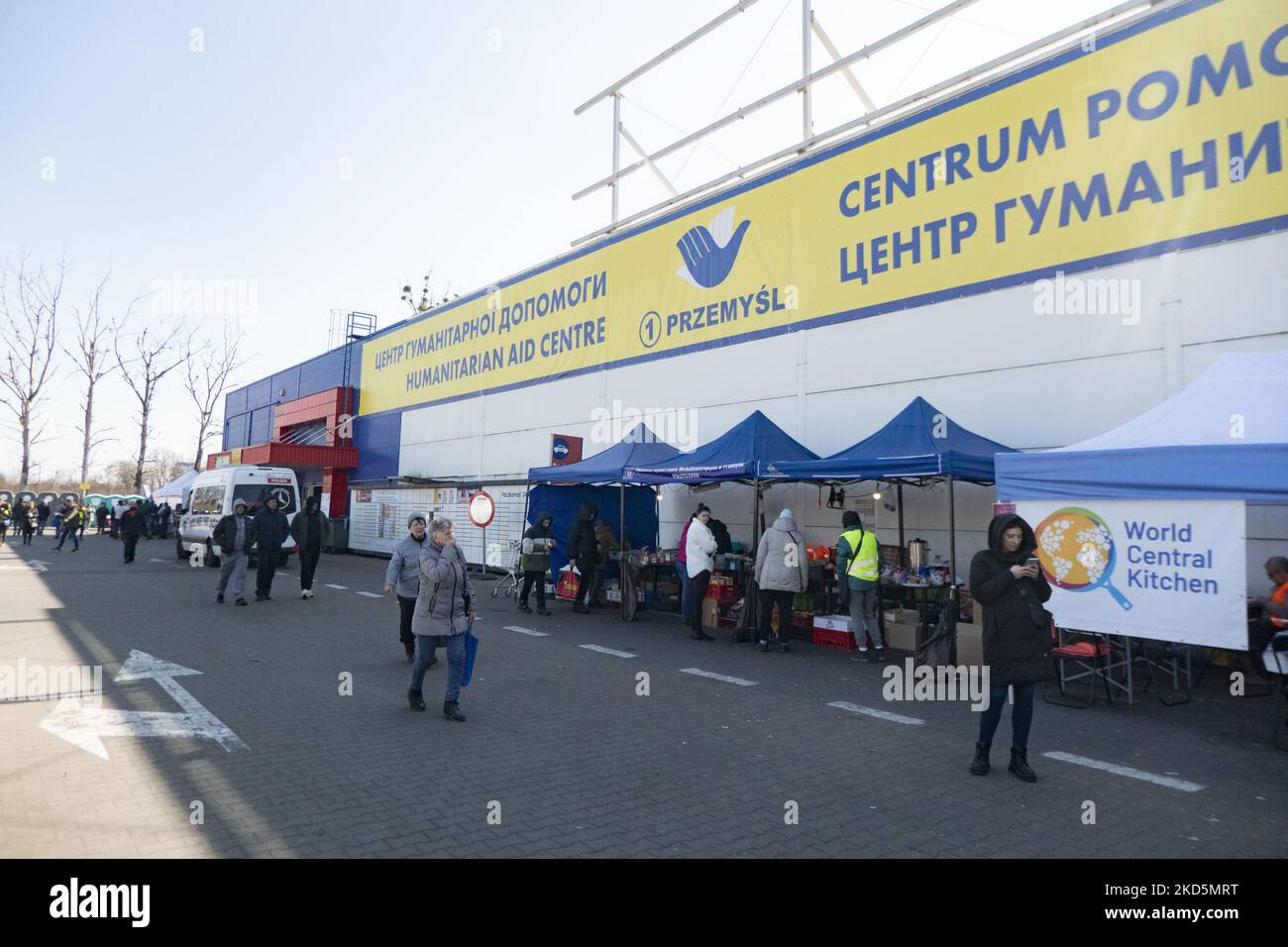 Charity organization World Central Kitchen offering food. Temporary ...