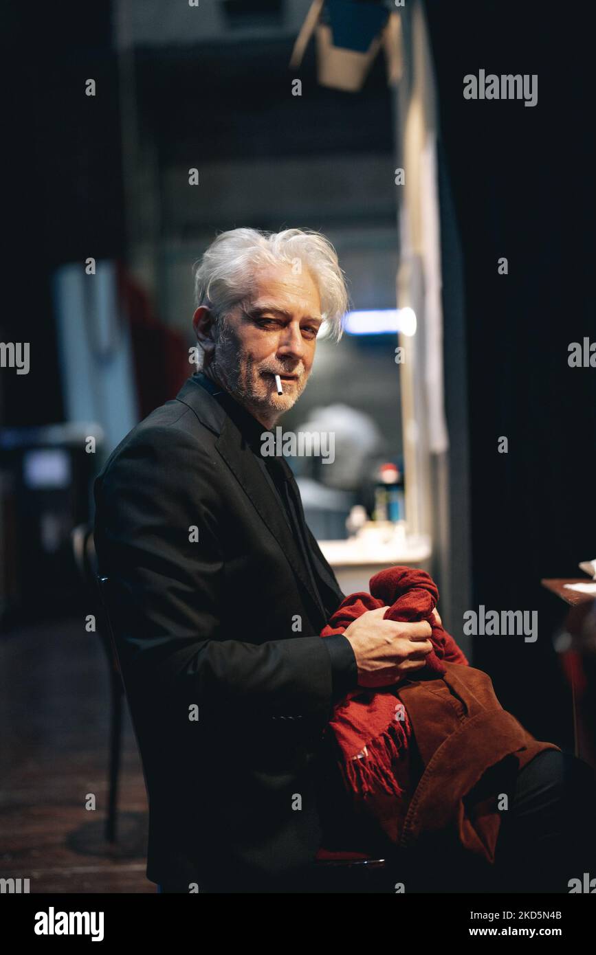 Portraits of the actor Tommaso Ragno before the theatrical performance ...