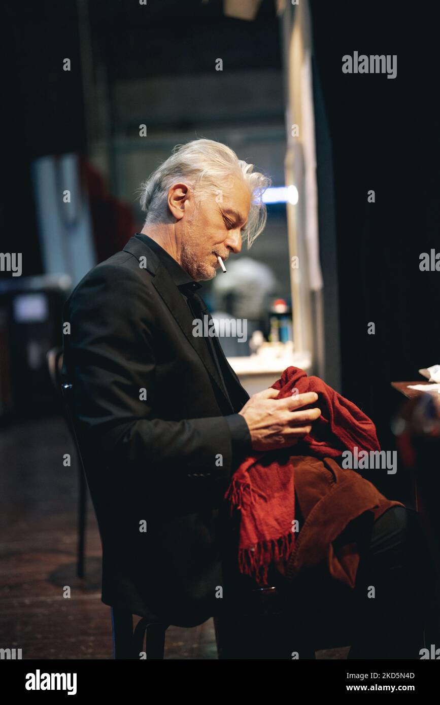 Portraits of the actor Tommaso Ragno before the theatrical performance ...