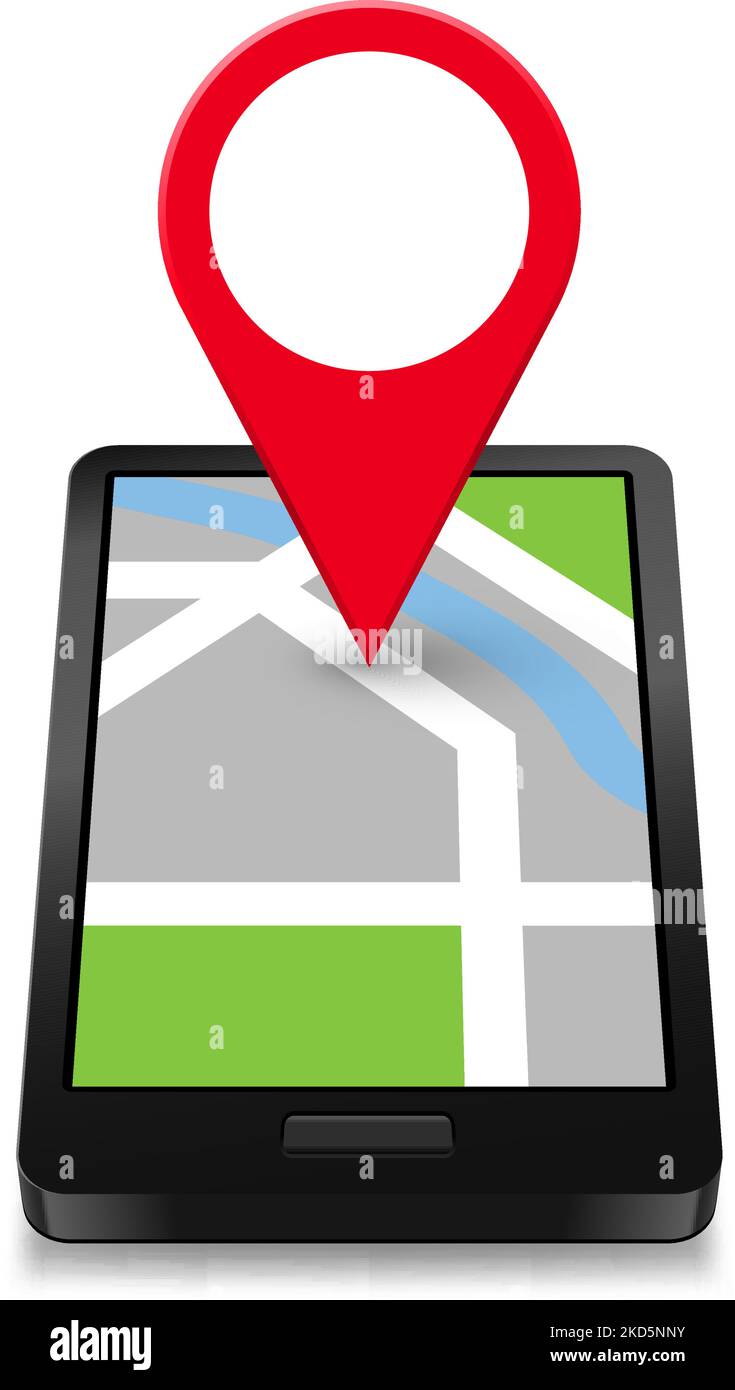 Smartphone Navigation Icon and Map with Red Marker Stock Vector Image ...