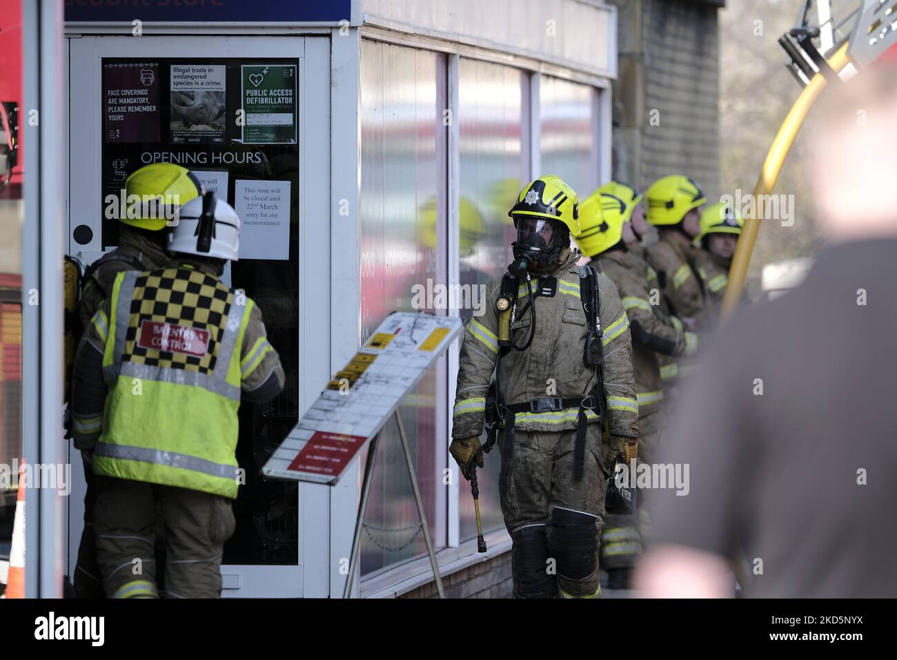 Firefighters wearing breathing apparatus return to BA control after ...