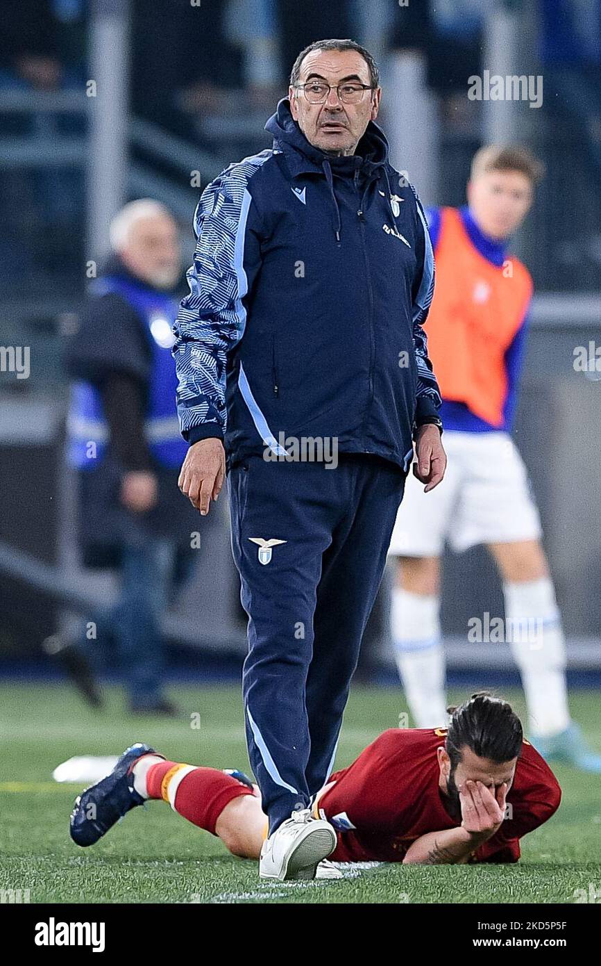 Maurizio Sarri manager of SS Lazio looks on during the Serie A match ...