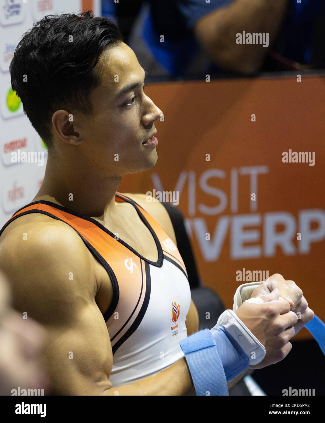 LIVERPOOL - Loran de Munck in action during the men's vaulting event at ...