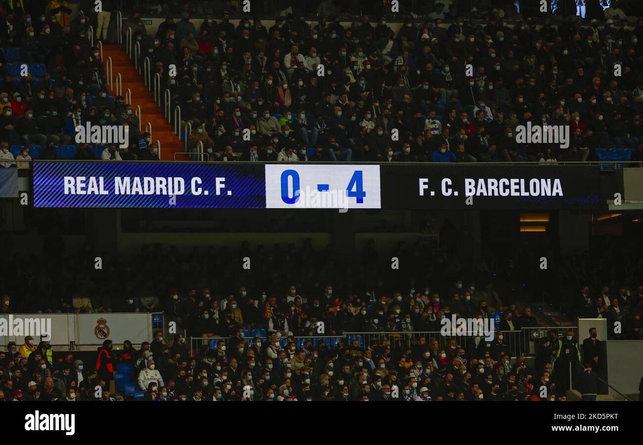 Scoreboard during La Liga Santader match between Real Madrid and FC ...