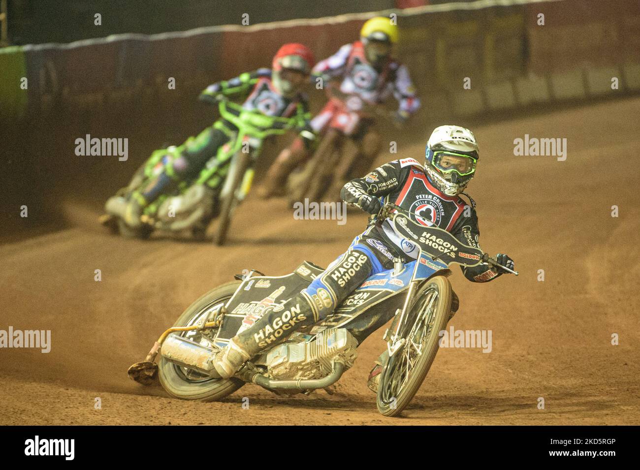 Jason Doyle (White) leads Max Fricke (Red) and Brady Kurtz (Yellow) during the ATPI Peter Craven ...