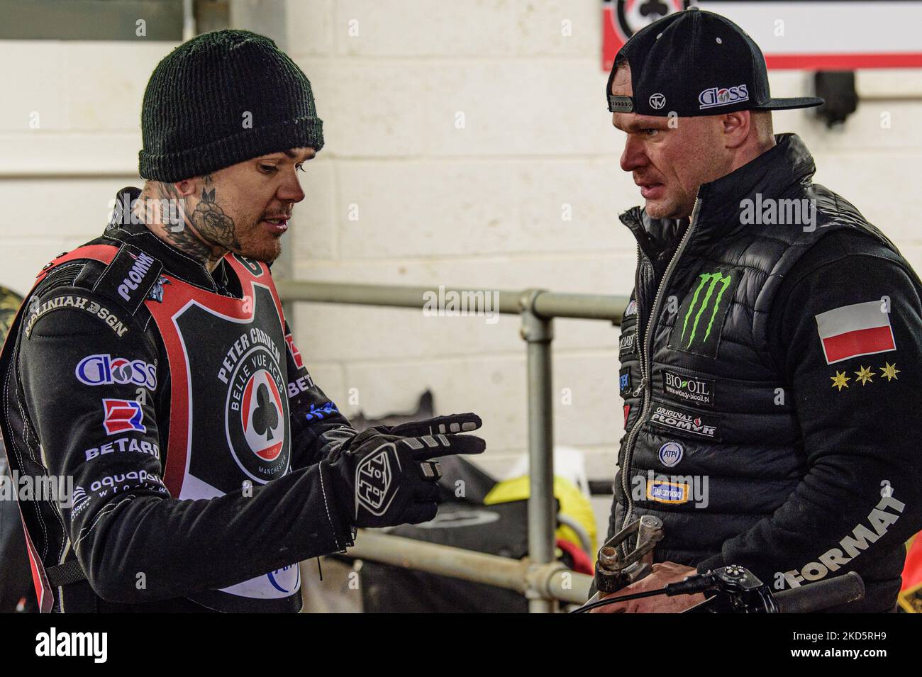 Tai Woffinden (left) with his mechanic during the ATPI Peter Craven ...