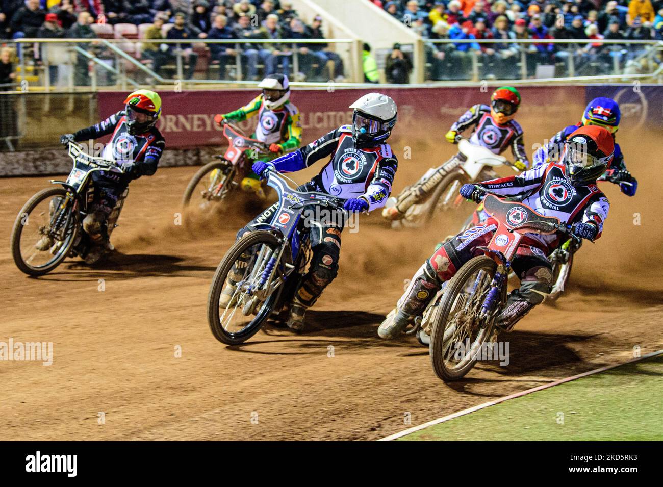 The six rider final: Brady Kurtz (Red) inside Matej Žagar (White) and ...