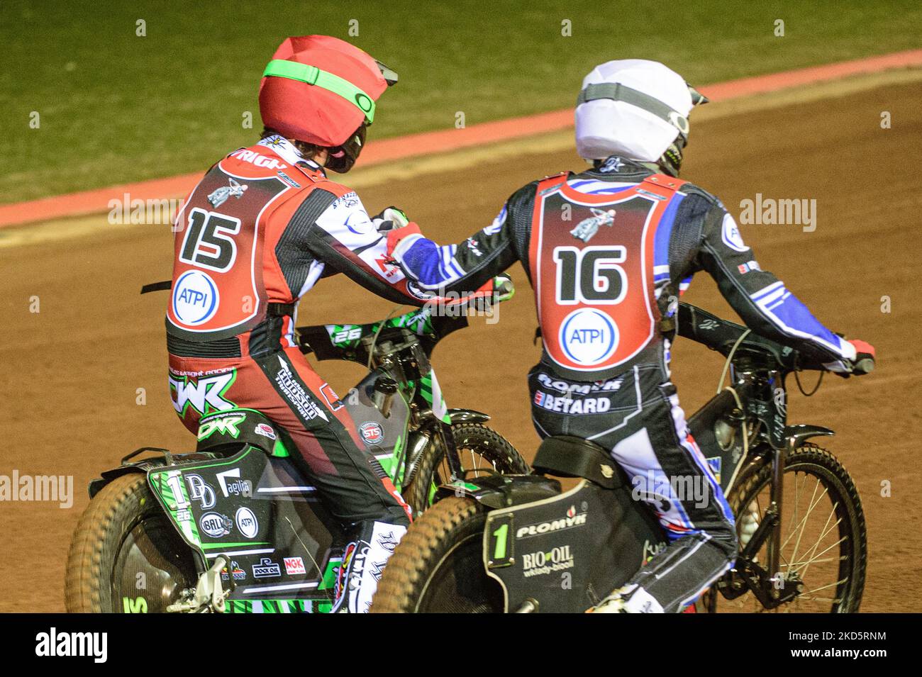 Charles Wright (Red) and Dan Bewley (White) congratulate each other ...
