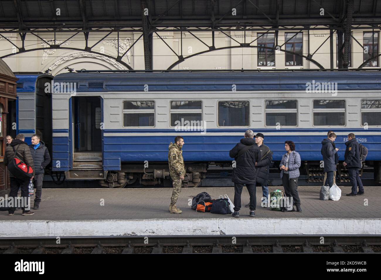 An Ukrainian Serviceman, a soldier as seen waiting among the other ...
