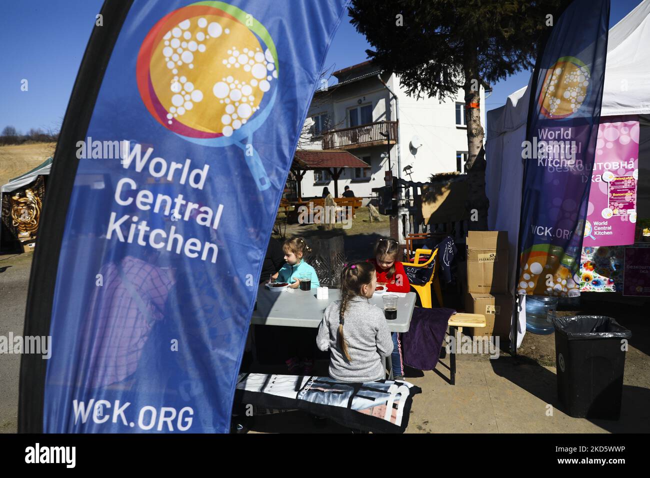 World Central Kitchen offers free meal next to the reception point for ...