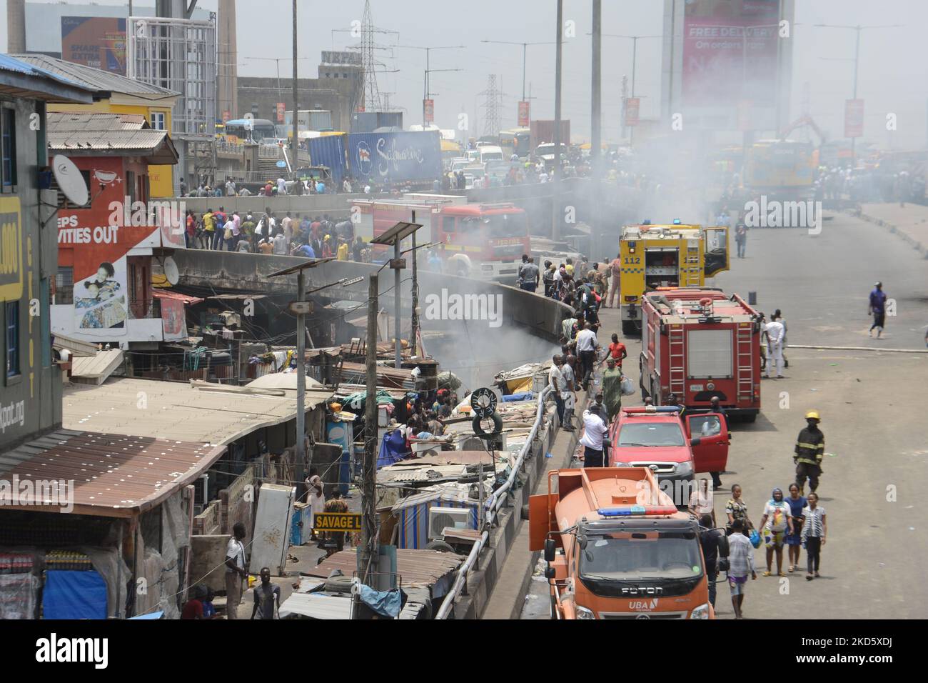 Over view of the Eko Bridge, following a fire outbreak at under the ...