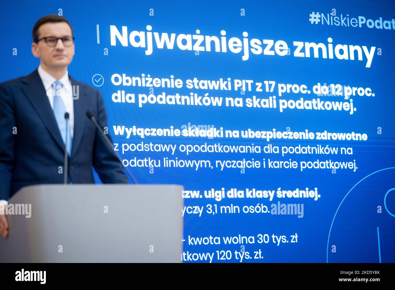 Polish Prime Minister Mateusz Morawiecki during a press conference in ...