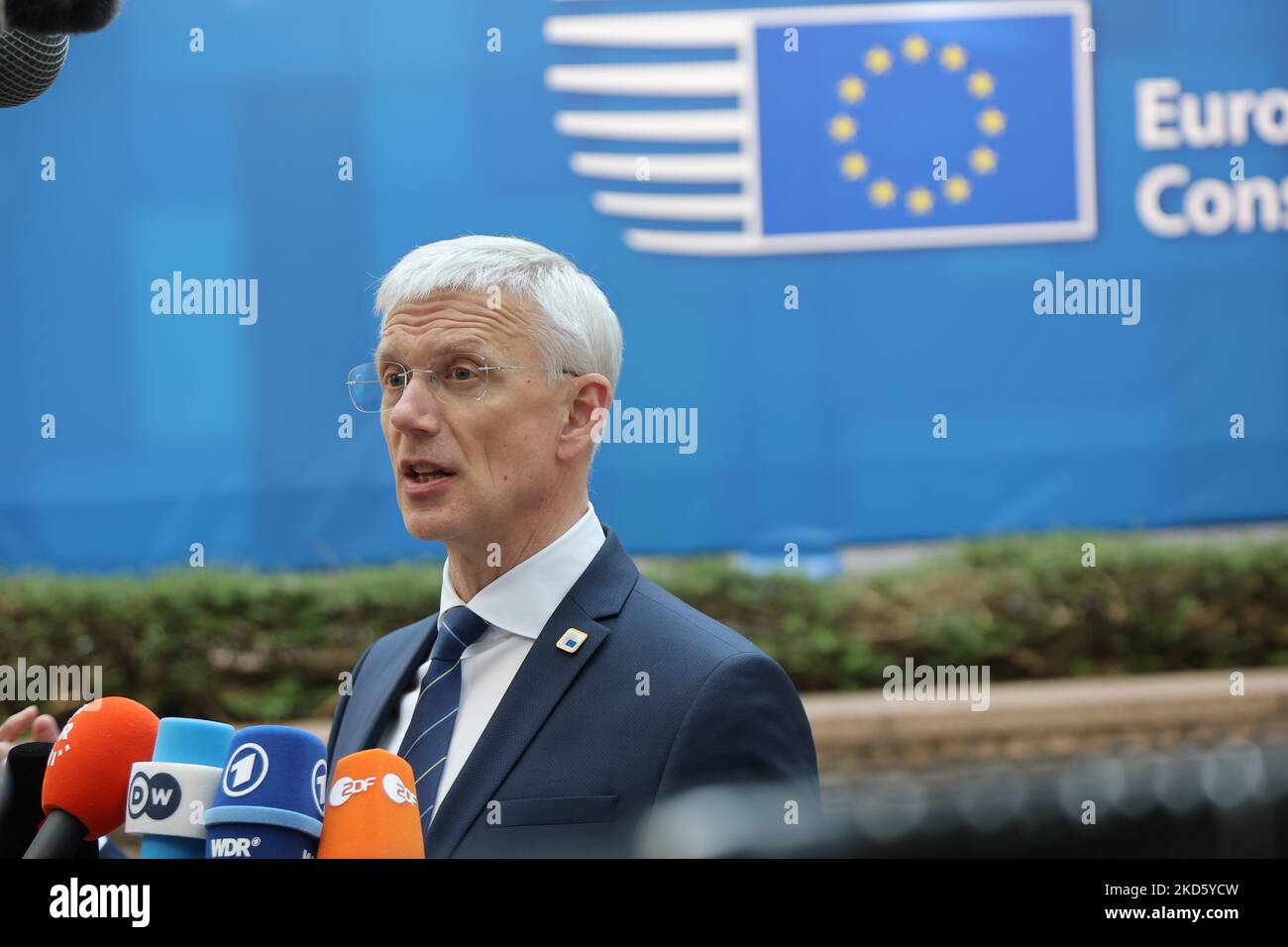 Latvia's Prime Minister Krisjanis Karins arrives before a EU summit in ...