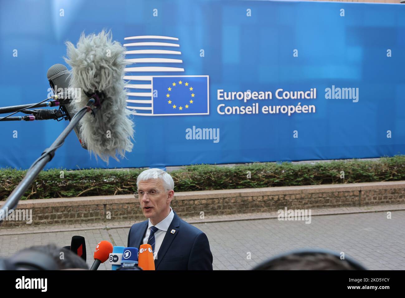 Latvia's Prime Minister Krisjanis Karins arrives before a EU summit in ...