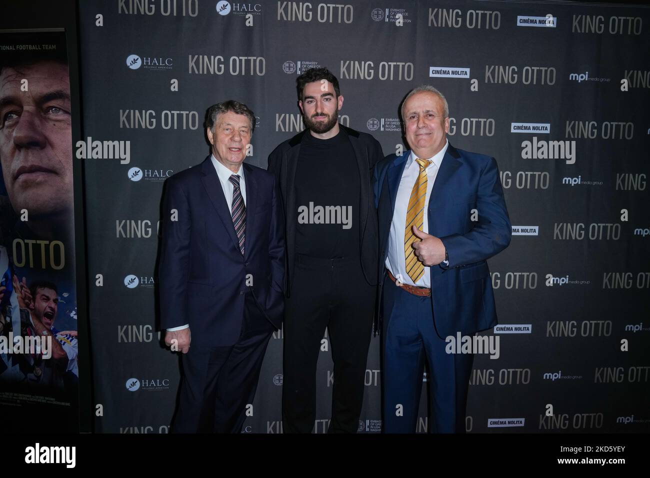 Otto Rehhagel, Christopher André Marks and Ioannis Topalidis attend the "King Otto" New York ...