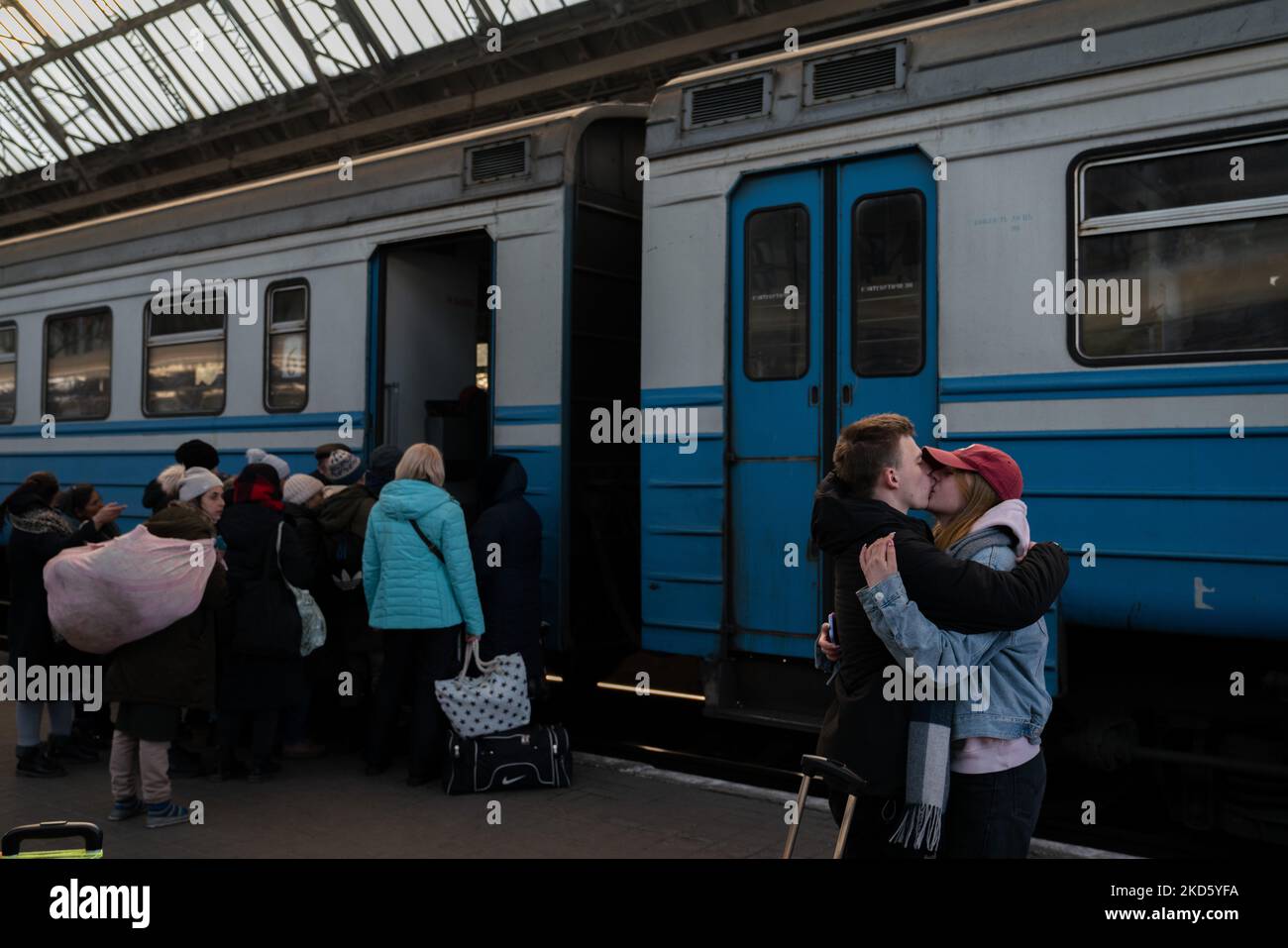 Andrey Malashenko, 21, kisses his girlfriend Tanya goodbye at the train ...