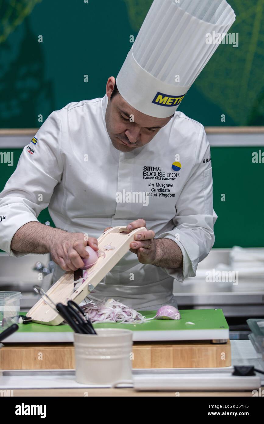 The chef Ian Musgrave of Team United-Kingdom cooking at Bocuse d’Or ...