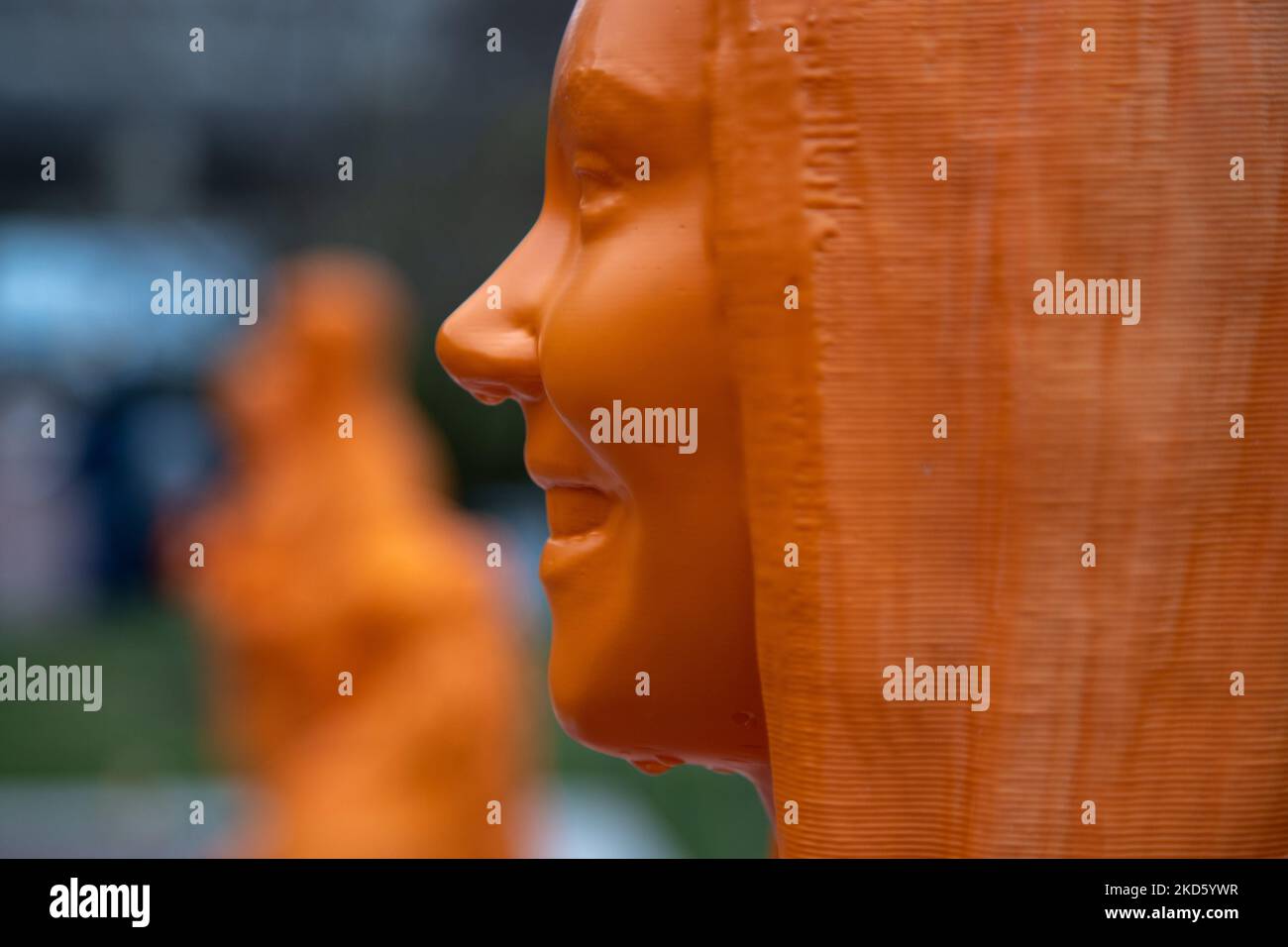 3-D printed orange statues celebrating contemporary women innovators in ...