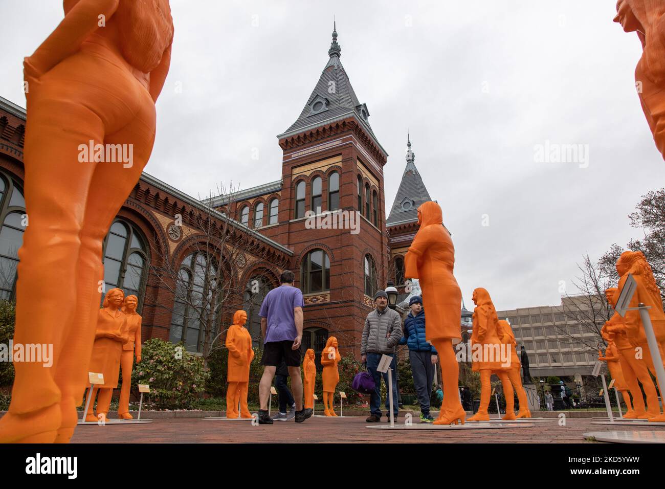 3-D printed orange statues celebrating contemporary women innovators in ...
