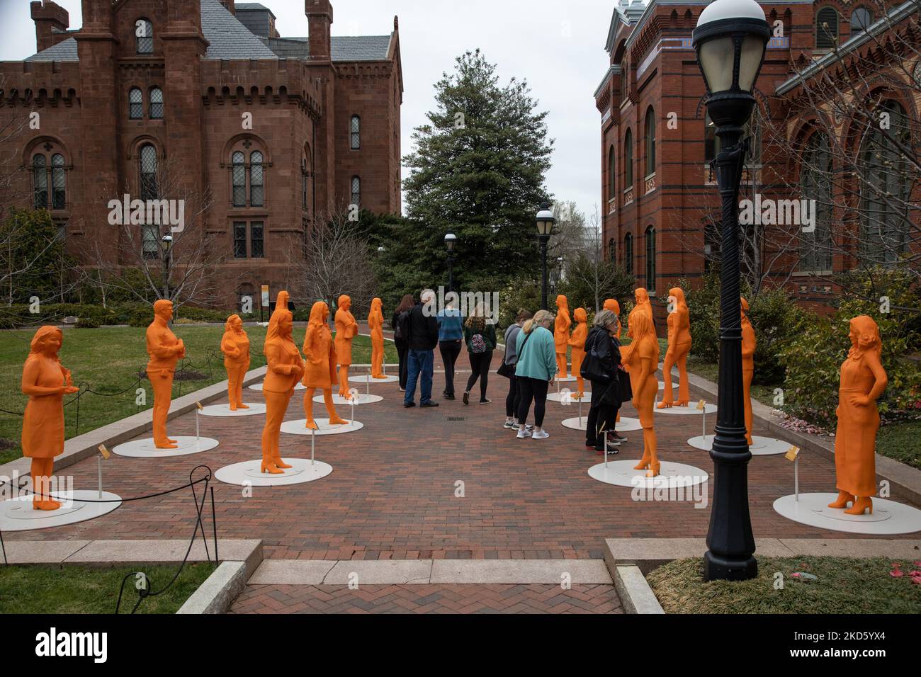 3-D printed orange statues celebrating contemporary women innovators in ...