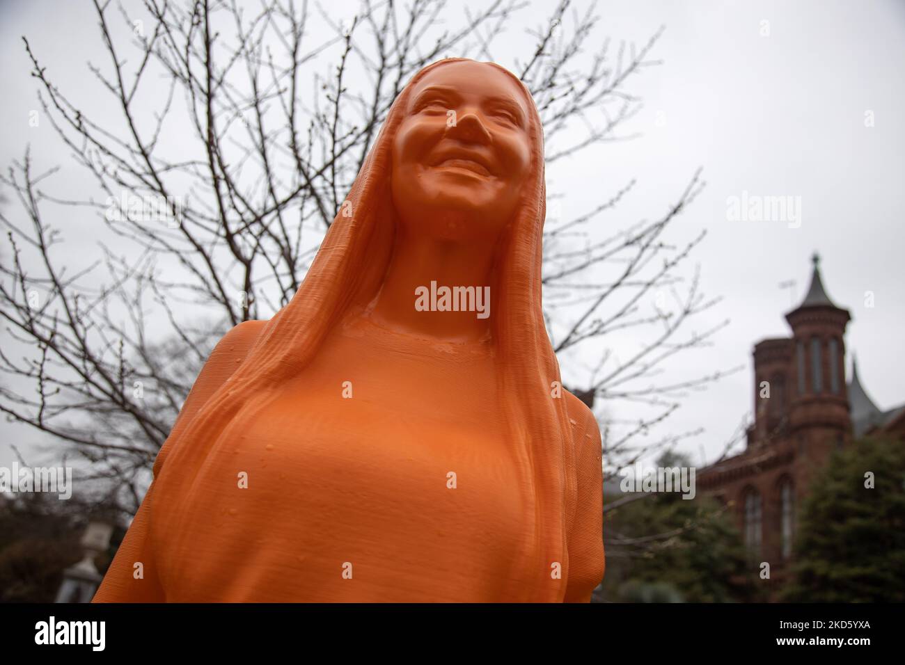 3-D printed orange statues celebrating contemporary women innovators in ...
