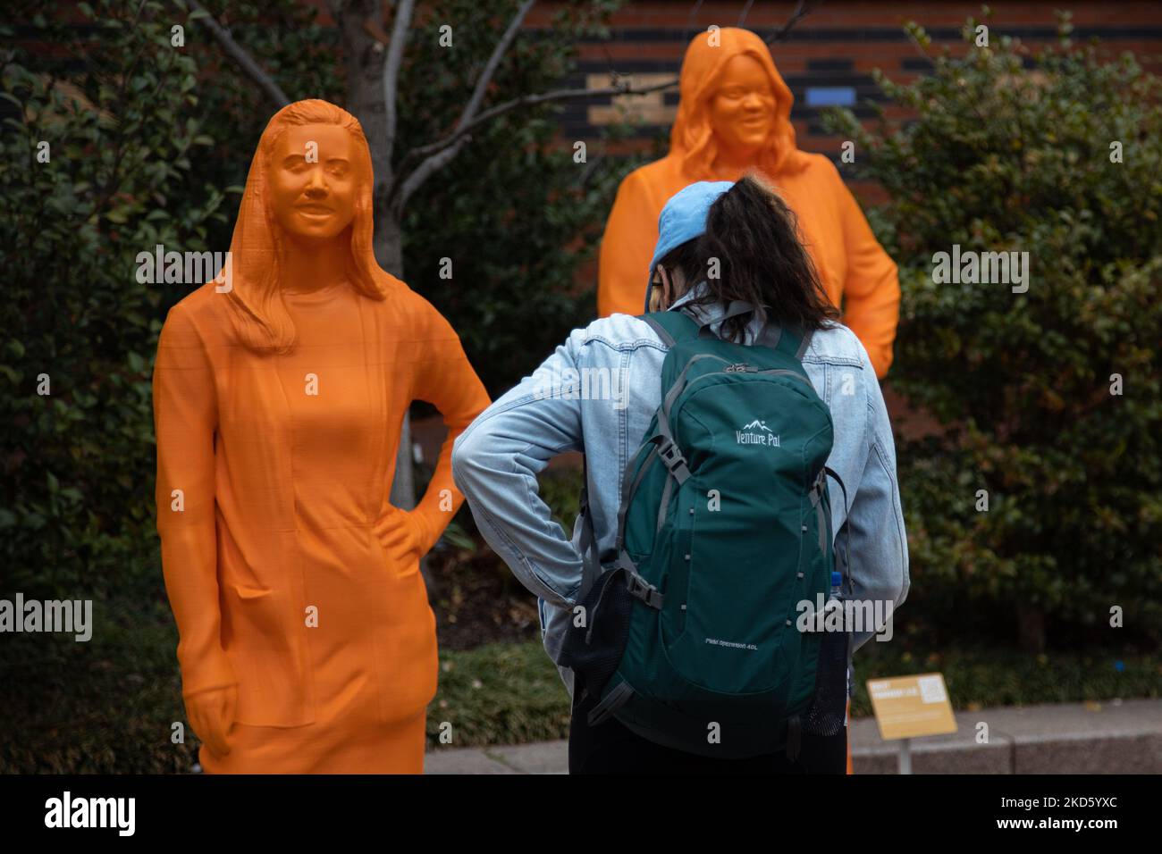 3-D printed orange statues celebrating contemporary women innovators in ...