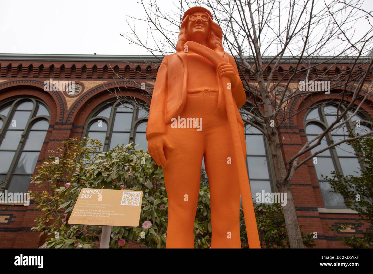 3-D printed orange statues celebrating contemporary women innovators in ...