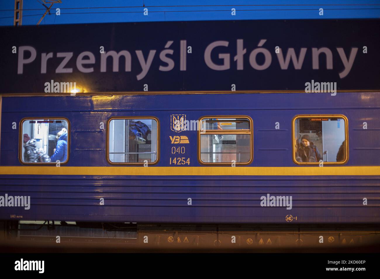 Refugees from Ukraine arrive in Poland by train in the night. Civilians ...