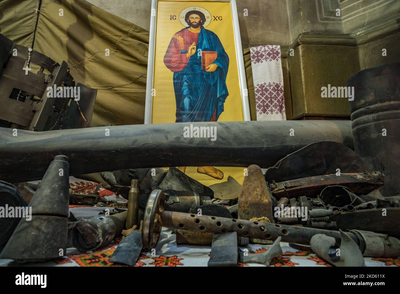 Weapons and rockets debrish of the Russia´s war in Ukraine inside the ...