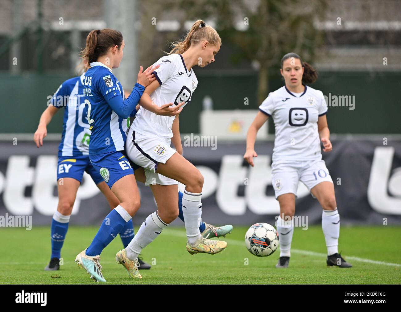 Bodil Van Den Heuvel (22) of Gent pictured defending on Lore Jacobs (9 ...