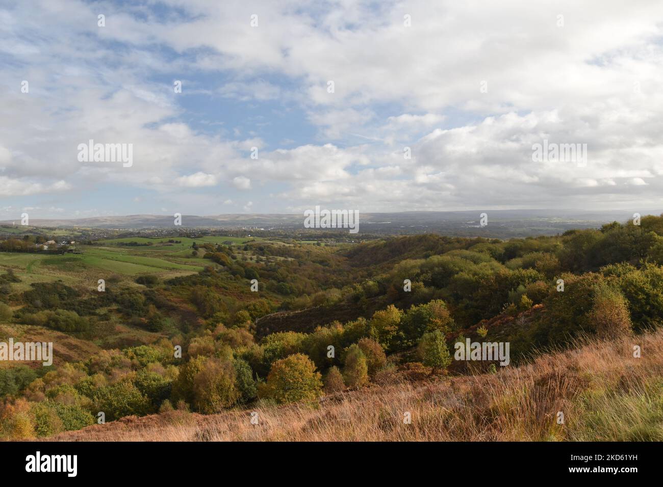 A green valley with a blue cloudy sky in the background, Bury ...